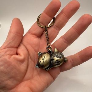 Accessories | Brass Lucky Cat Manekineko Fortune Cat Keychain | Poshmark